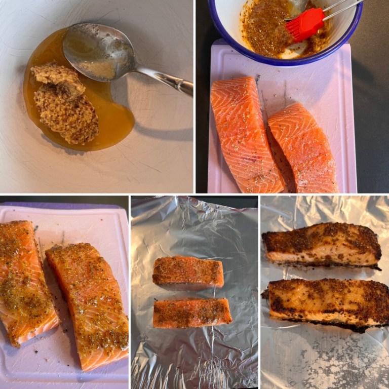 Honig-Senf-Lachs mit konfierten Schalotten und gedünstetem Blattspinat ...